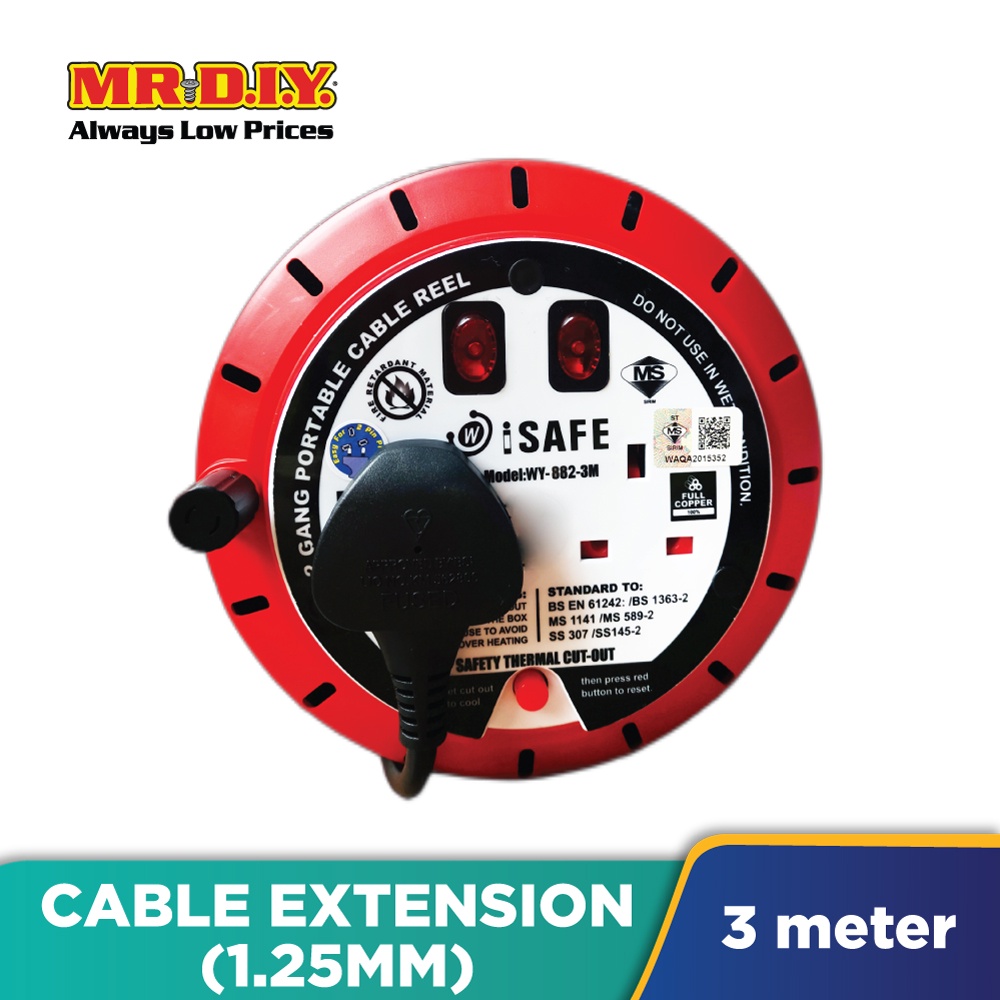 (MR.DIY) Cable Extension Reel 2 Gang Socket [1.25mm] (3m) | Shopee Malaysia