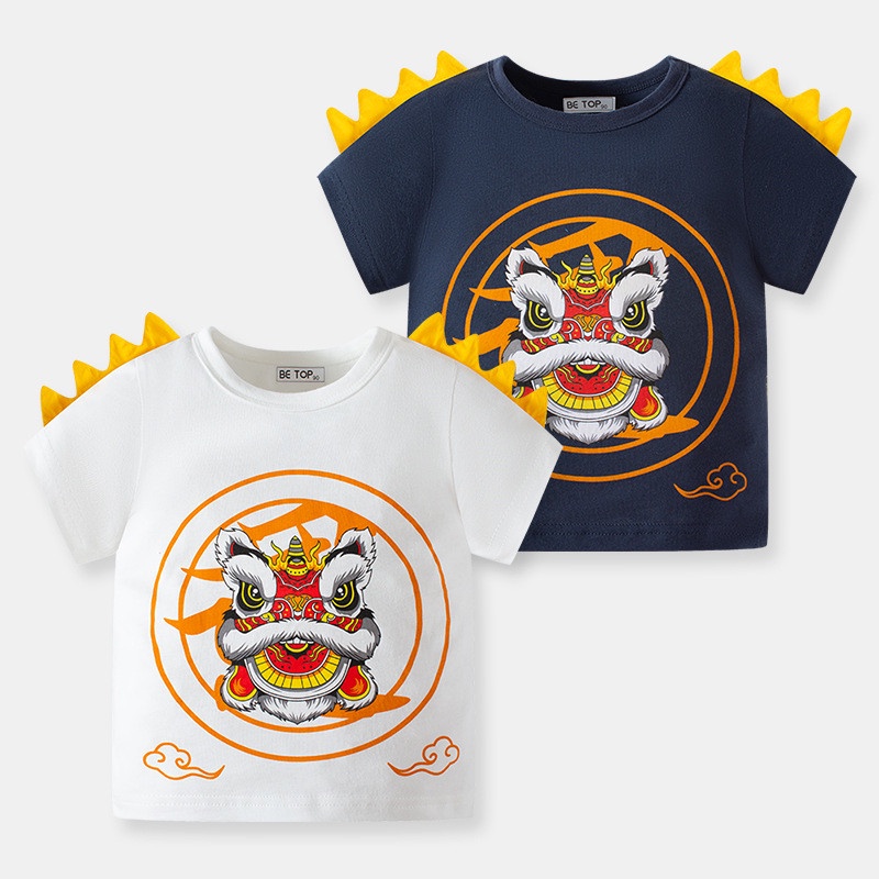 Cny Clothes For Kids Short Sleeve Lion Dance Pattern Fashion New ...