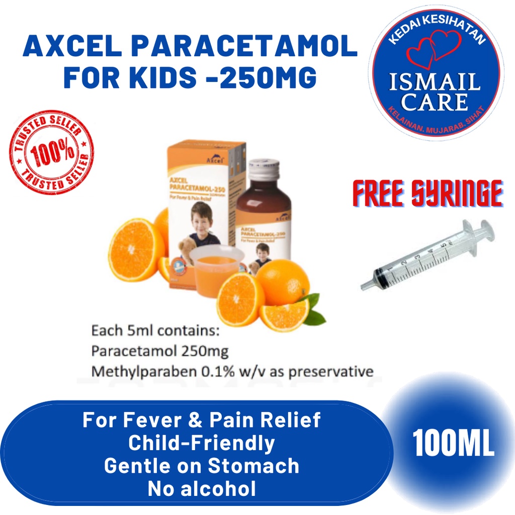 AXCEL PARACETAMOL 100ML SUSPENSION 250mg/5ml (UBAT DEMAM KANAK-KANAK ...