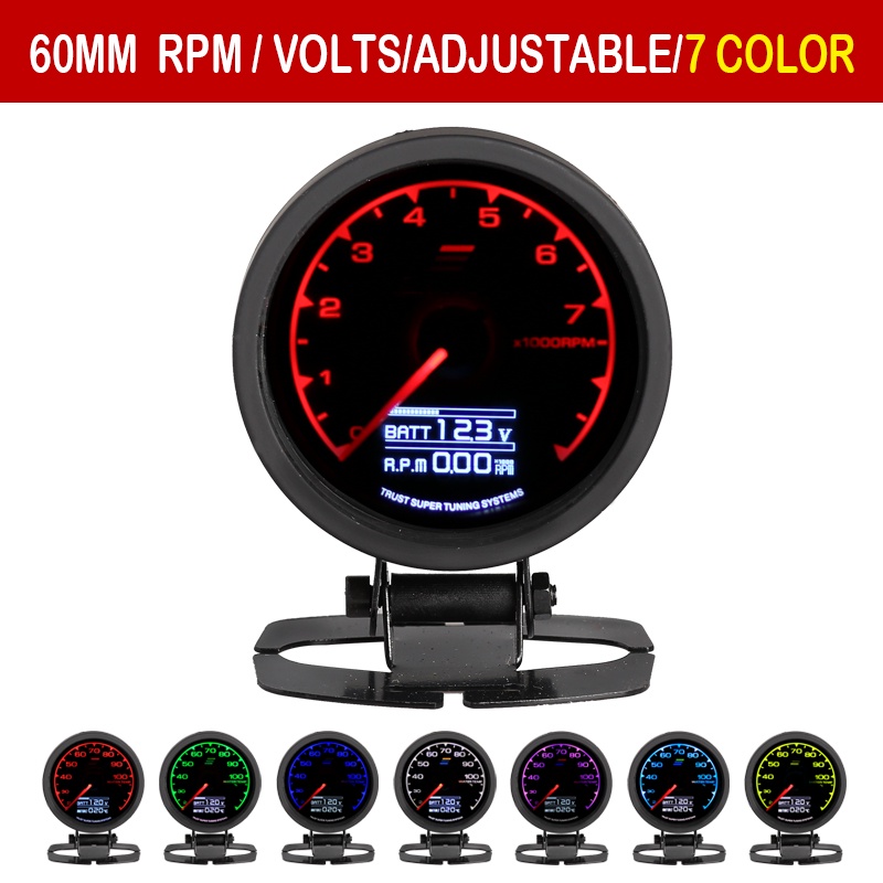 niversal Racing Gauge RPM Tachometer Gauge GReddi 7 Light Colors LCD ...