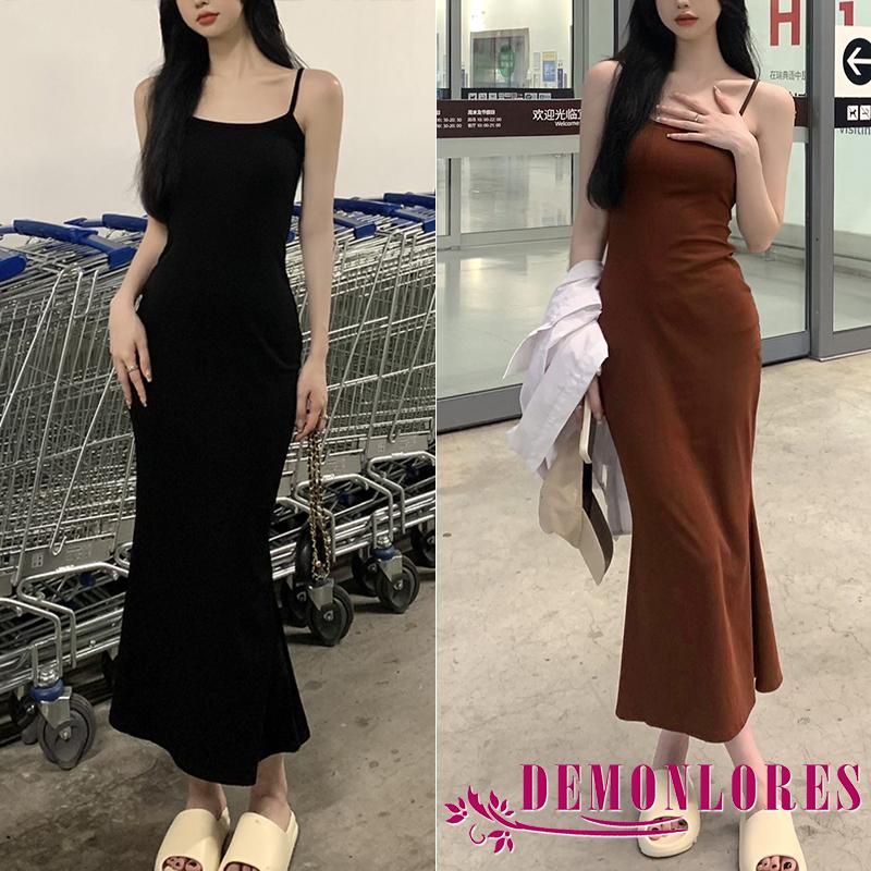 DEMONLORESM-Women Wrapped Dress, Sleeveless Thin Straps Solid Color ...