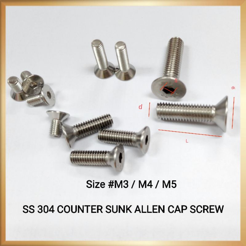 SS 304 COUNTER SUNK ALLEN CAP SCREW M3/M4/M5 | Shopee Malaysia