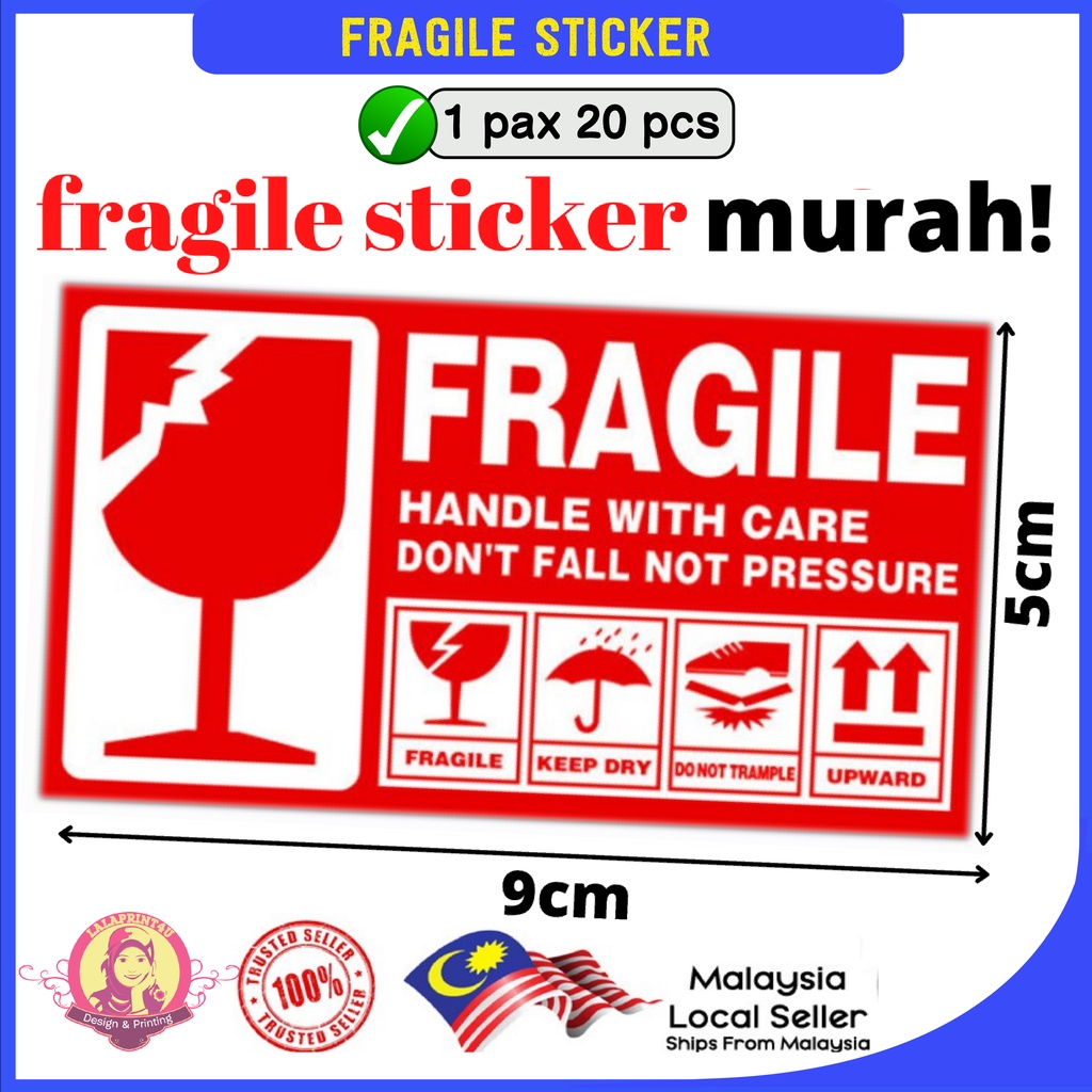 20pcs self adhesive FRAGILE STICKER Fragile Label Warning Pelekat ...