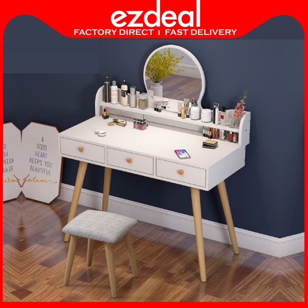 Modern Minimalist Dressing Table Makeup Table with Round Vanity Mirror ...