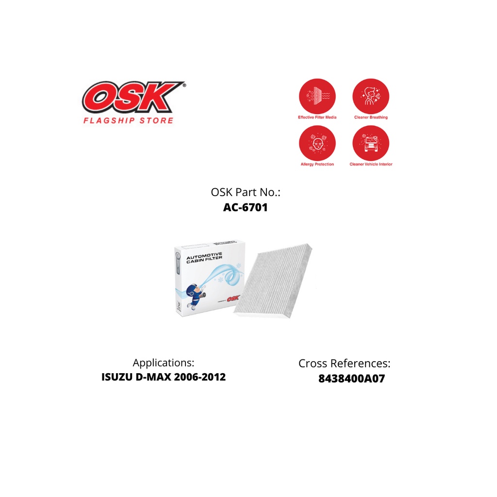 OSK CABIN FILTER for ISUZU D-MAX 2006-2012 8438400A07 | Shopee Malaysia