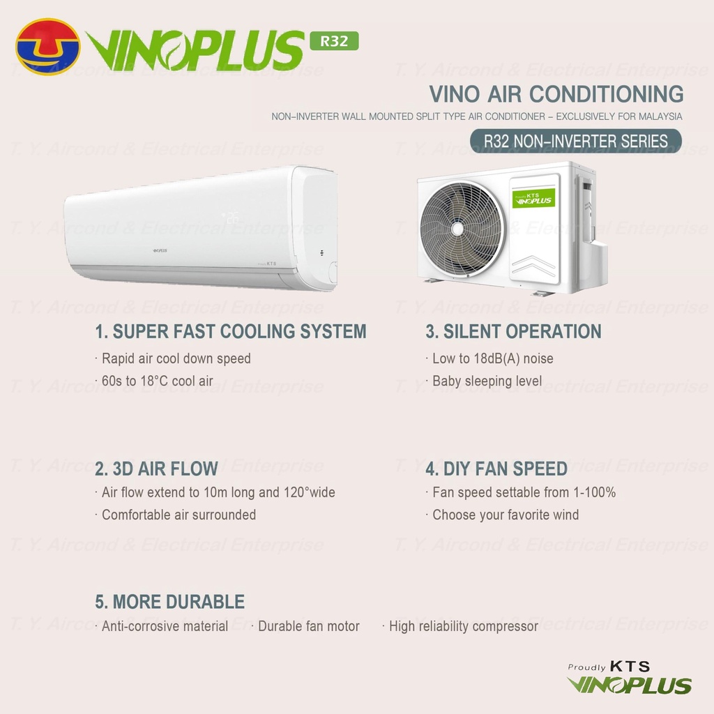 VinoPlus VMC-R32 Aircond (Non-Inv) (1.0HP, 1.5HP, 2.0HP & 2.5 HP) Cold ...