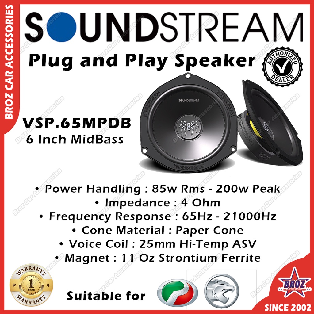 Soundstream VSP Black Series Plug & Play Speaker 6 Inch 2 Way Mid Bass ...