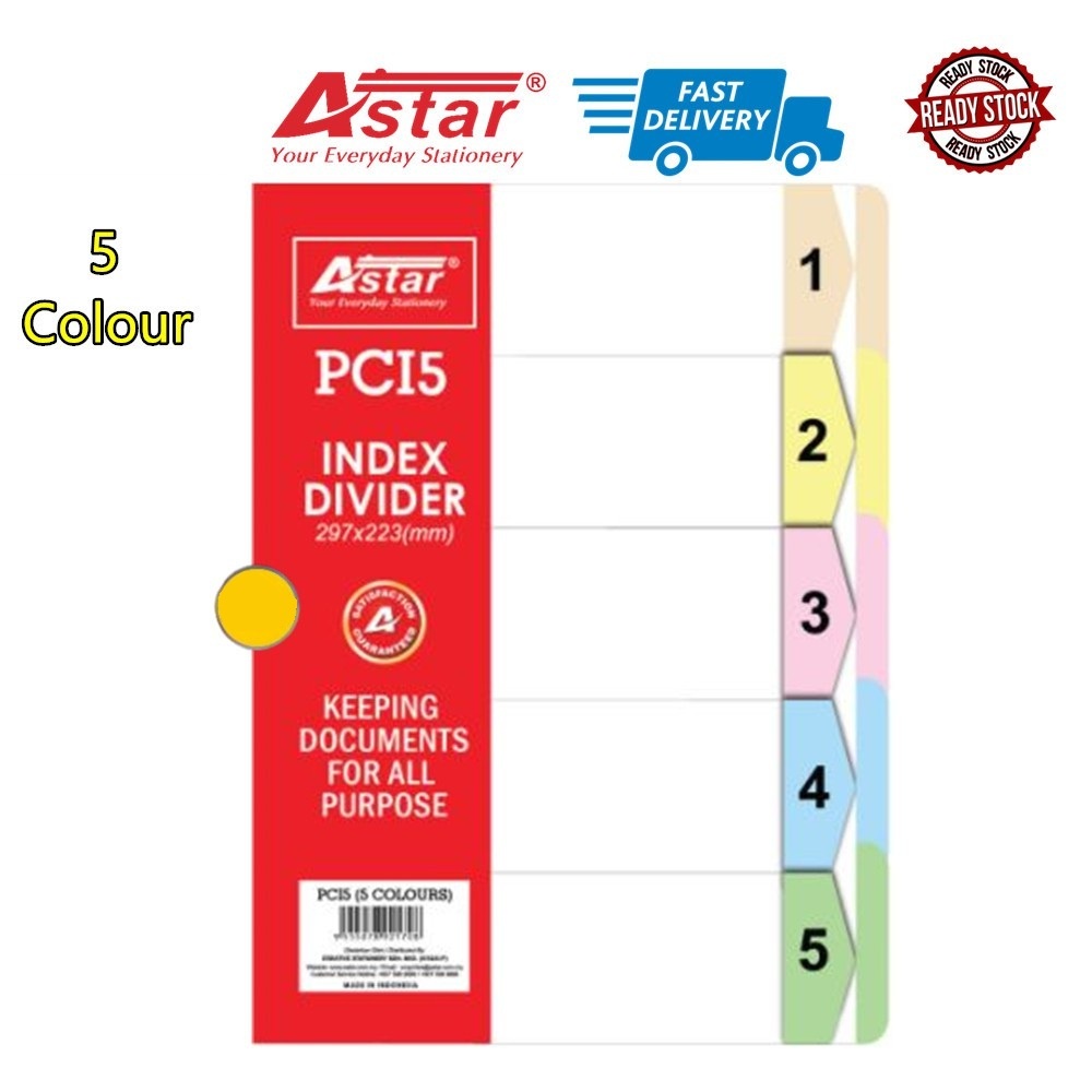 ASTAR PAPER INDEX DIVIDER 5 Color 10 sets / paket - ASTAR-PCI-5 ...