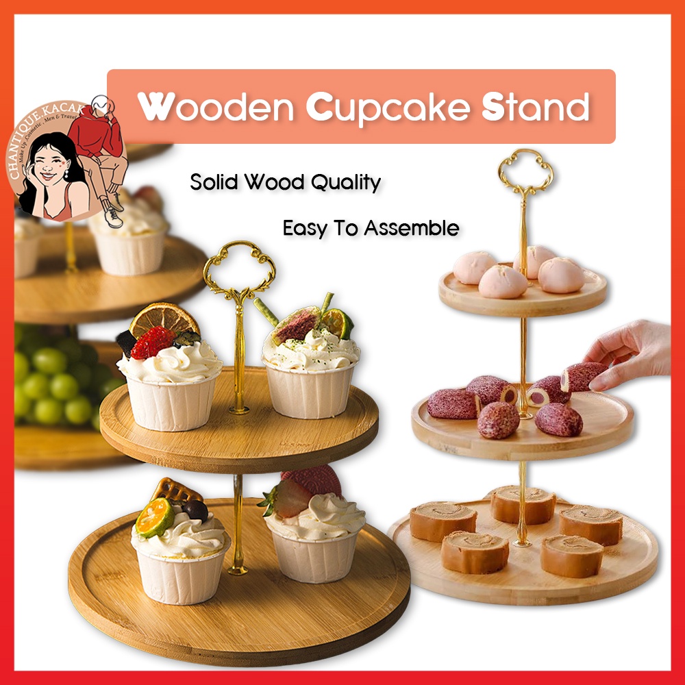CK Bamboo Wood Dessert Stand Serving Tray Cupcake Layer Tray 2/3 Tiers ...