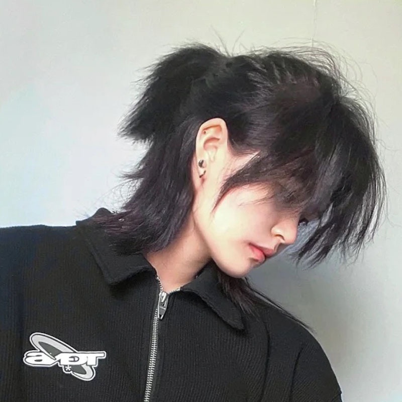 Wolf tail Samurai hairstyle Japanese neutral mullet fluffy natural full ...