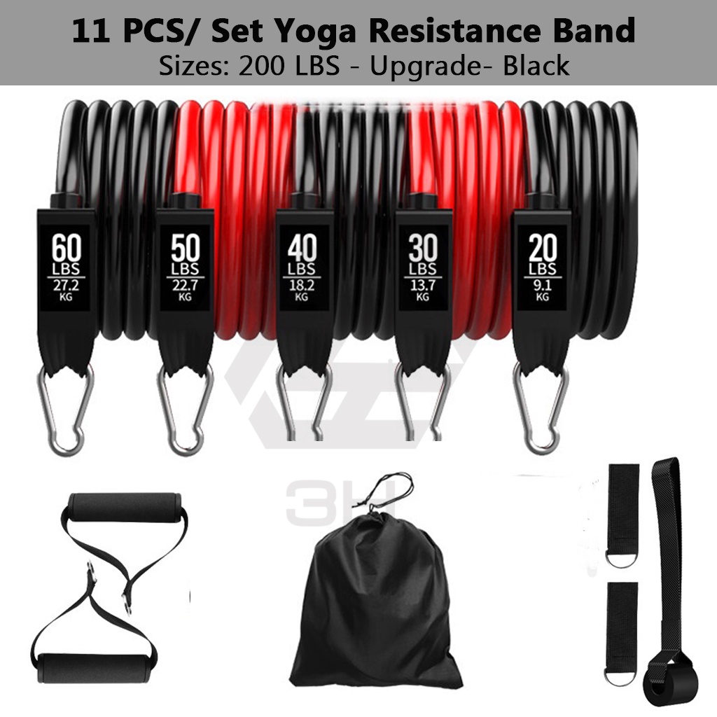 3H Set Getah Senaman 11PC [100–250LBS] | Resistance Bands Kit | Tali ...