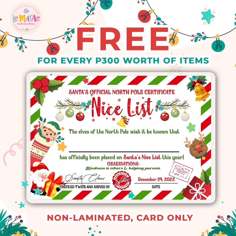FREEBIE NICE LIST CERTIFICATE FROM SANTA | Shopee Malaysia