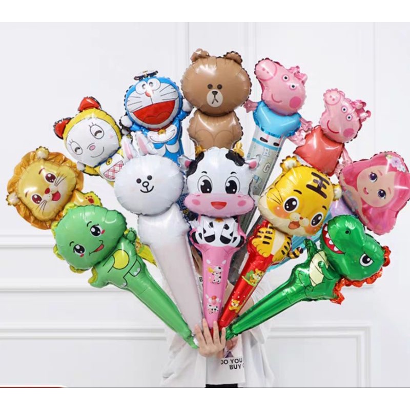 Stick-shaped balloons with fun cartoon characters, size 50cm | Shopee ...