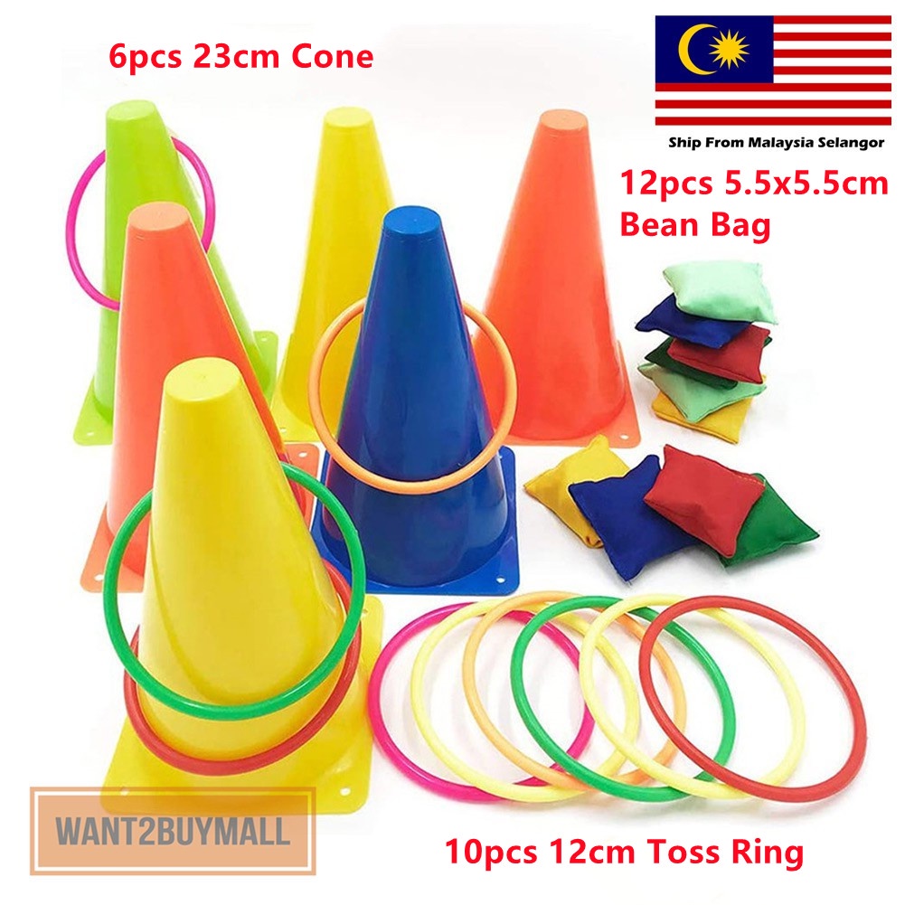 🇲🇾 🏆 Toss Games Combo Set Outdoor Plastic Skittle Cone Bean Bag Ring ...