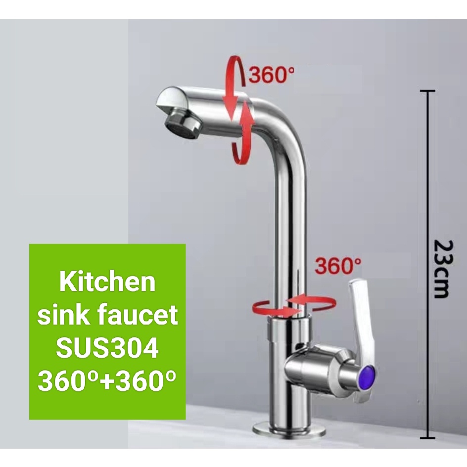 Kitchen sink faucet stainless steel SUS304 360+360 sinki dapur keluli ...