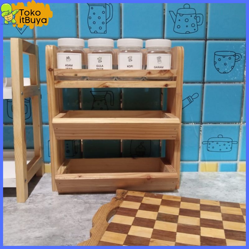 KAYU 3-tier Combination Wooden Jar Spice Rack | Shopee Malaysia