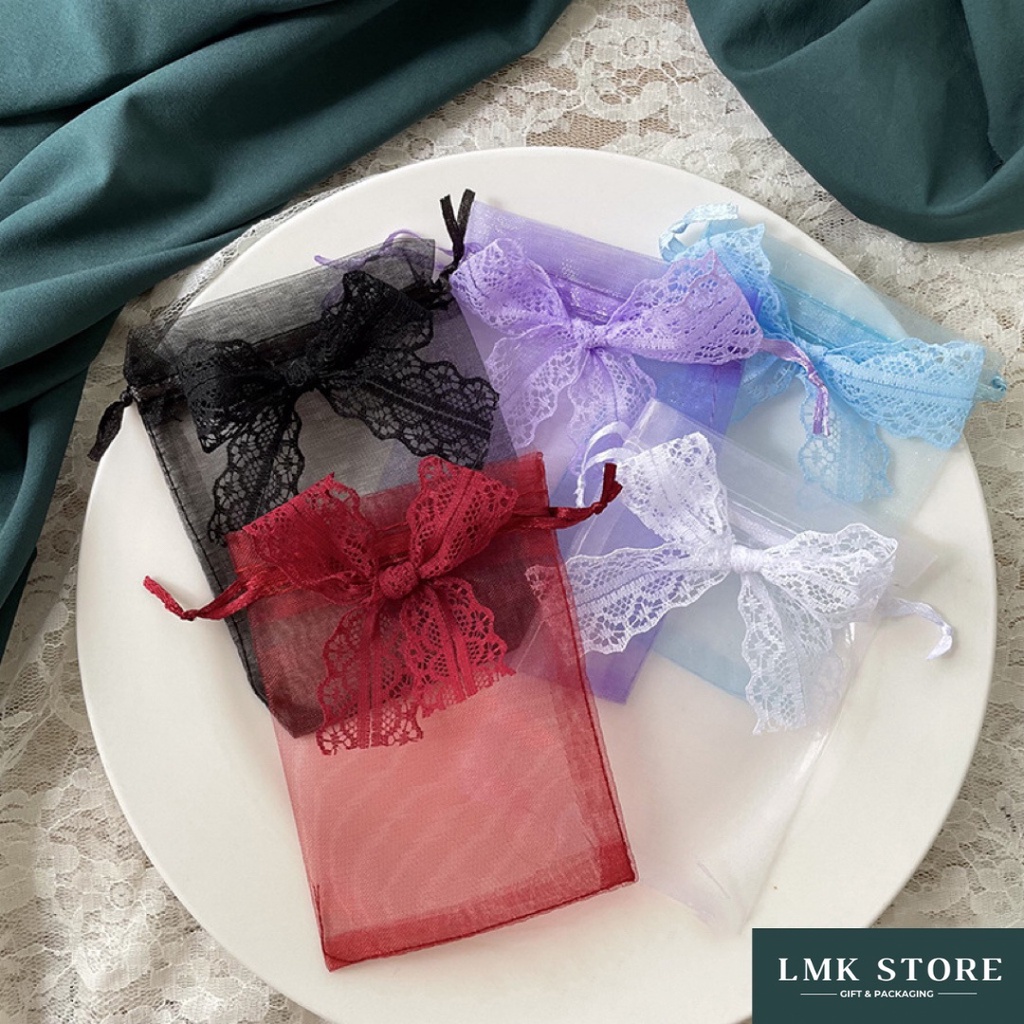 LMK Lace Wedding Drawstring Bag Doorgift Bag Goodies Bag Lace Bow Yarn ...