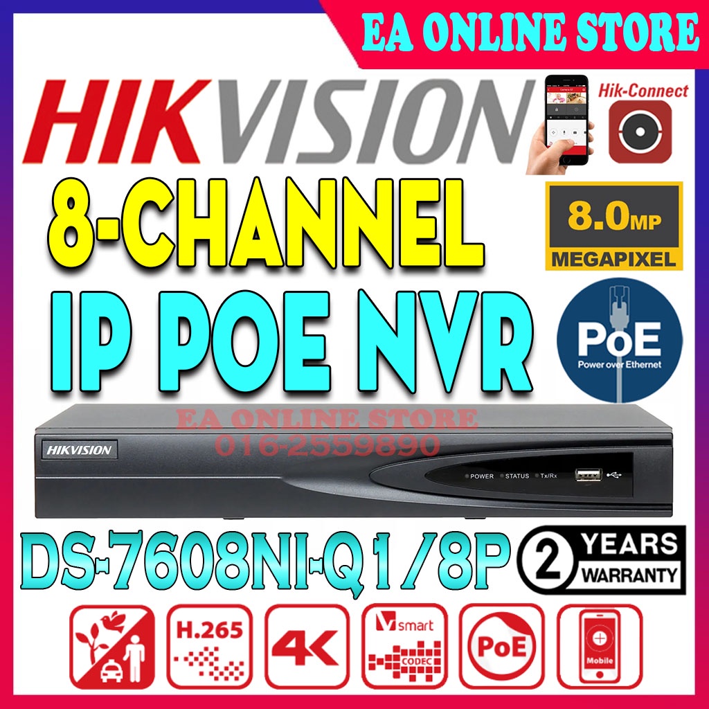 HIK HIKVISION DS-7608NI-Q1/8P 8 CHANNEL 8CH Support up to 8MP 8.0MP POE ...