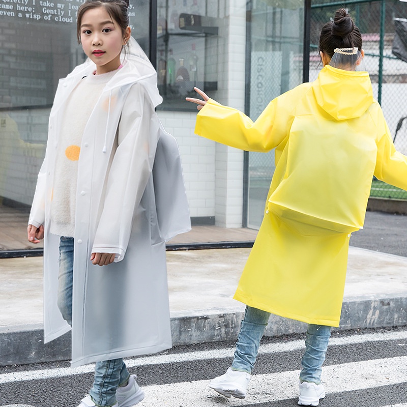 Children's Raincoat Solid Color Boys School Bag One-piece Poncho Long Walking Pupils Thickening ...
