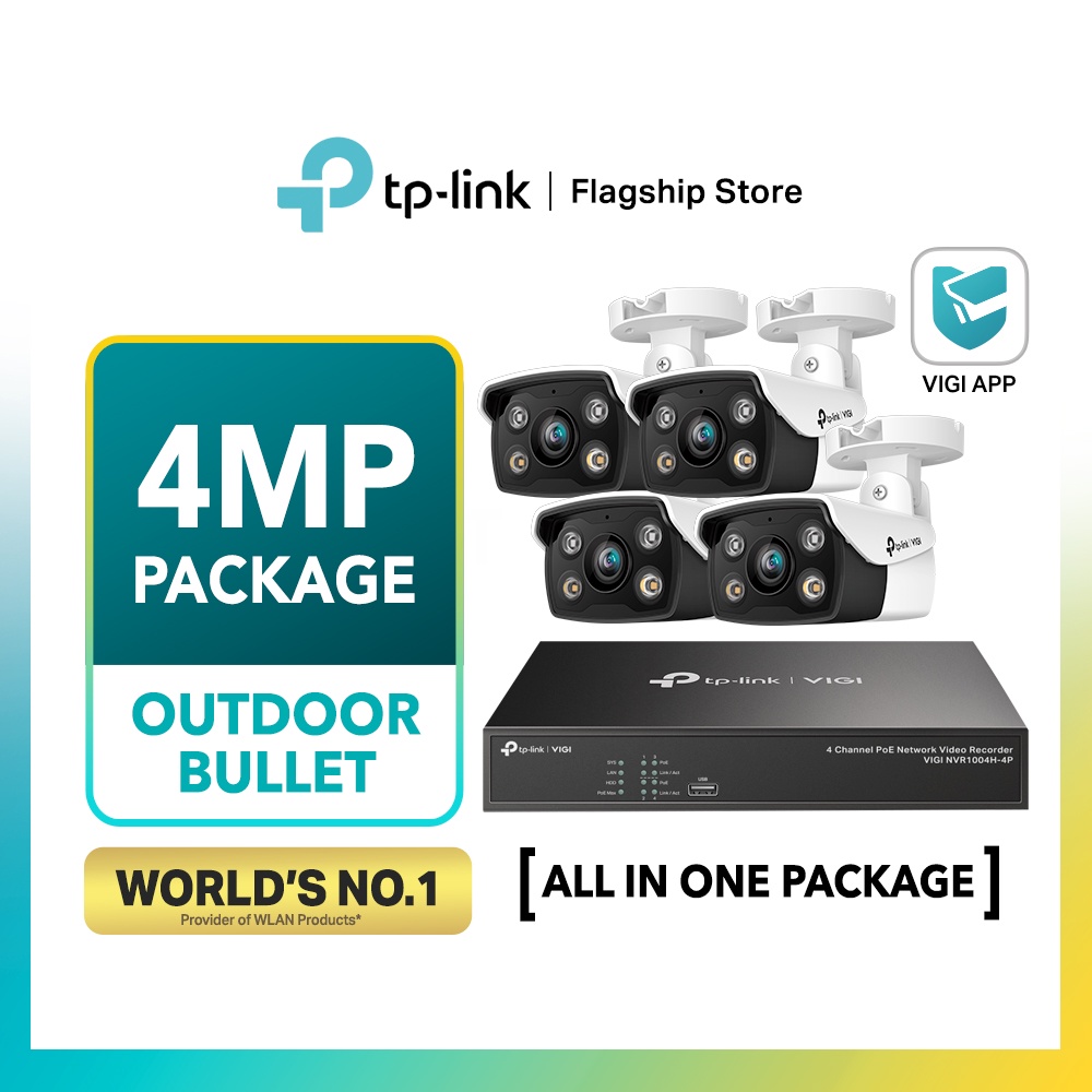 TP-Link 4MP AI CCTV VIGI C340&C440 (4MM) With PoE NVR NVR1004H-4P Full Color Wired IP Network ...