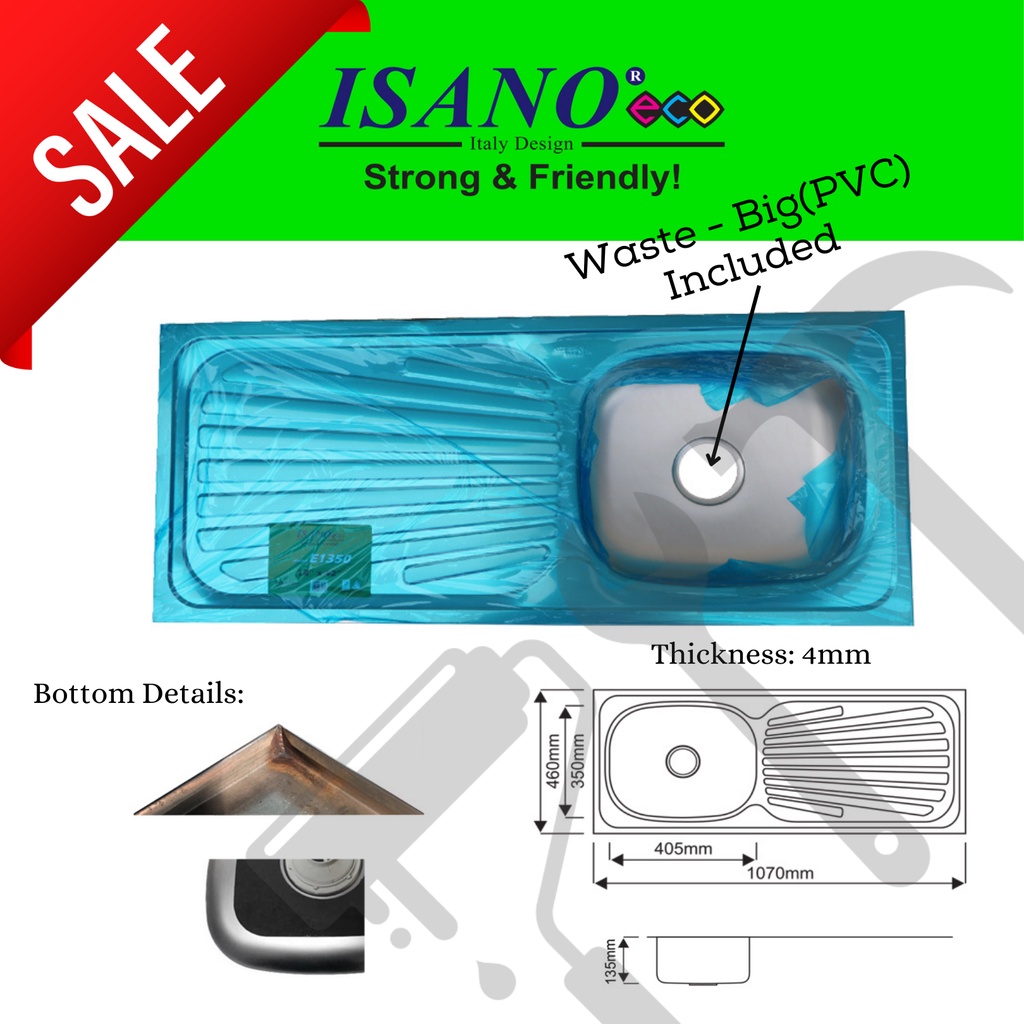 Isano Stainless Steel Sink | Kitchen Sink | Sinki Dapur | Single Bowl ...