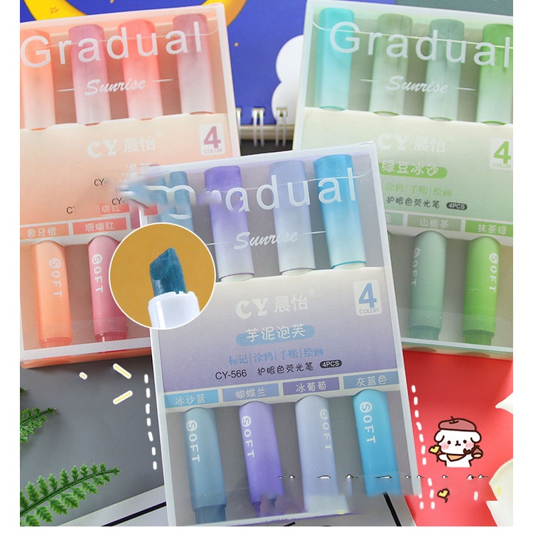 4Pcs/Pack Gradual Highlighter Pens Kawaii Candy Color Manga Markers ...