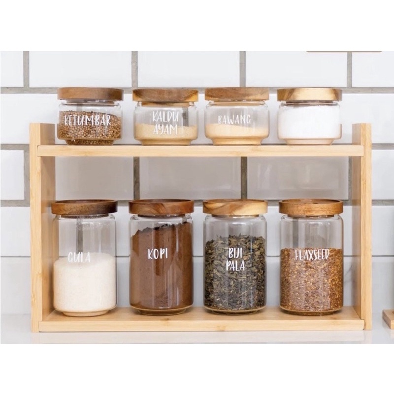 2 tiers mini wooden spice rack for your kitchen spice jar organizer ...