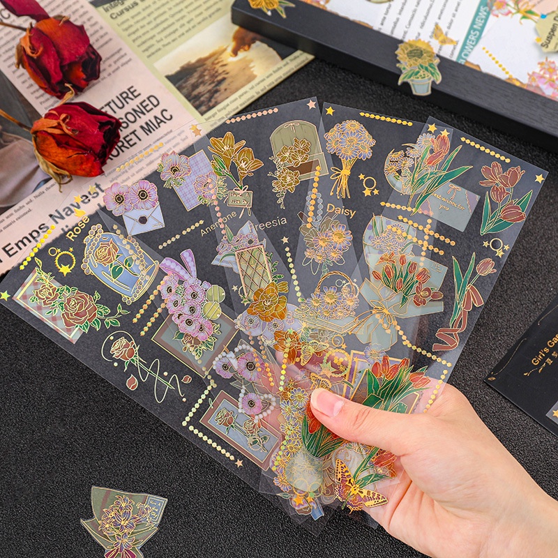 PET Bronzing Flowers Series Stickers Waterproof Stickers DIY ...