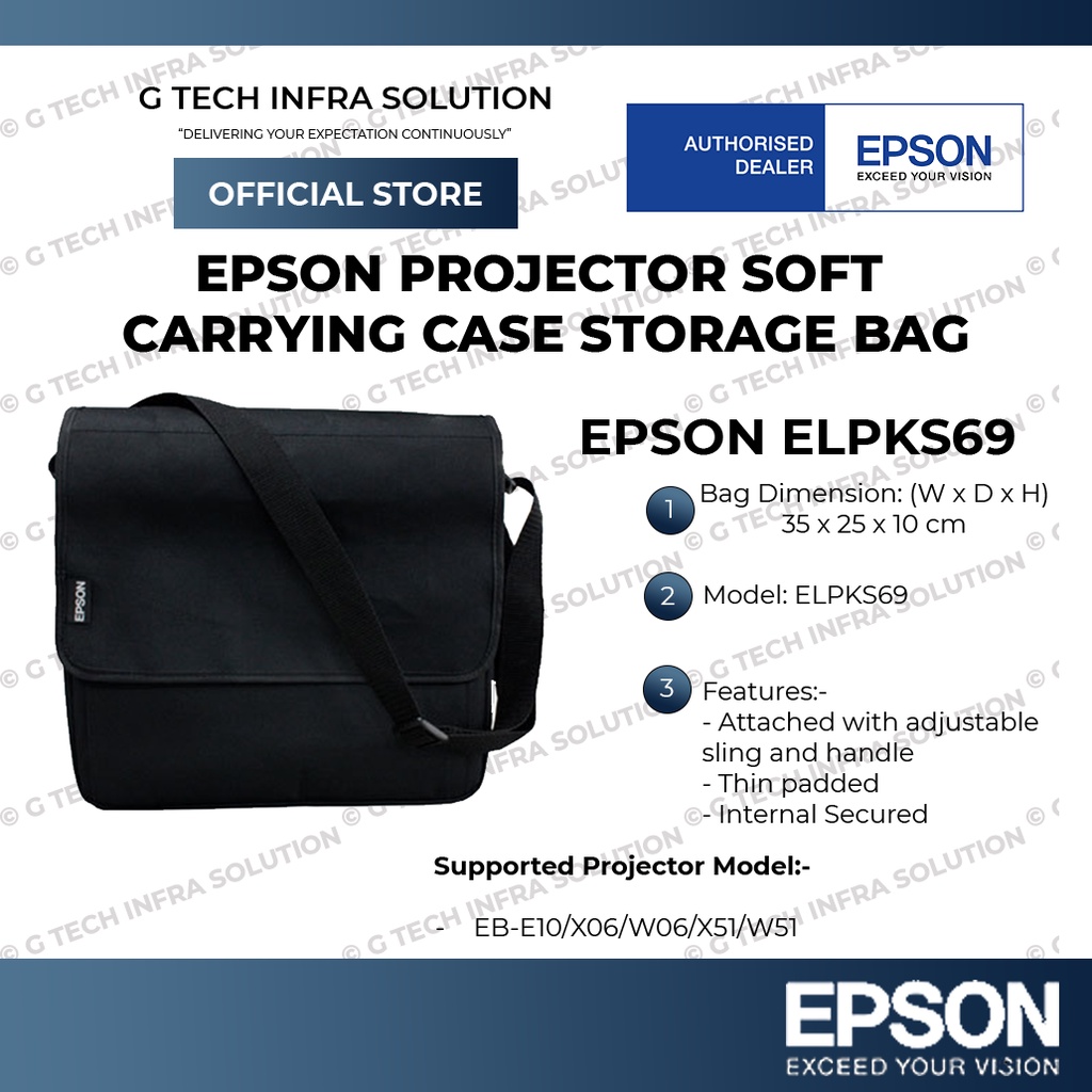 EPSON PROJECTOR STORAGE BAG - EPSON EB-S41 EB-E10 / EB-X41/ EB-X06 EB ...