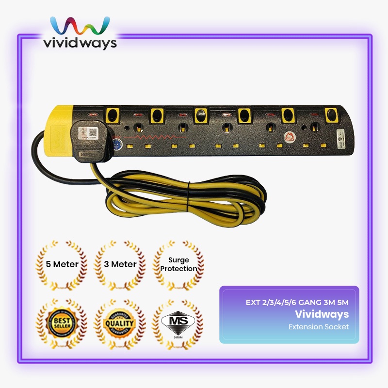 K2 VIVIDWAYS EXTENSION SOCKET 2/3/4/5/6 GANG 3/5 METER SIRIM APPROVED ...