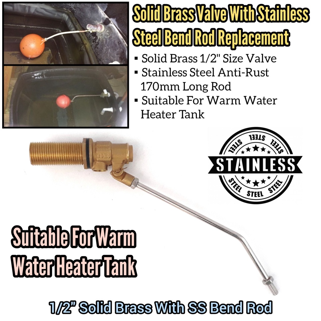 Solid Brass 1/2" Valve With Stainless Steel Bend Float Ball Rod Only ...