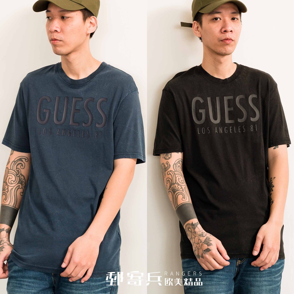 [Spot] GUESS American men's T-shirt offset text LOGO short sleeve ...