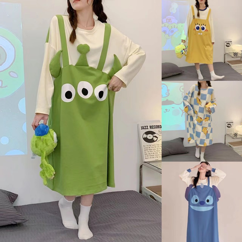 Nightdress Pajamas Women Spring Autumn Pure Cotton Long-Sleeved ...