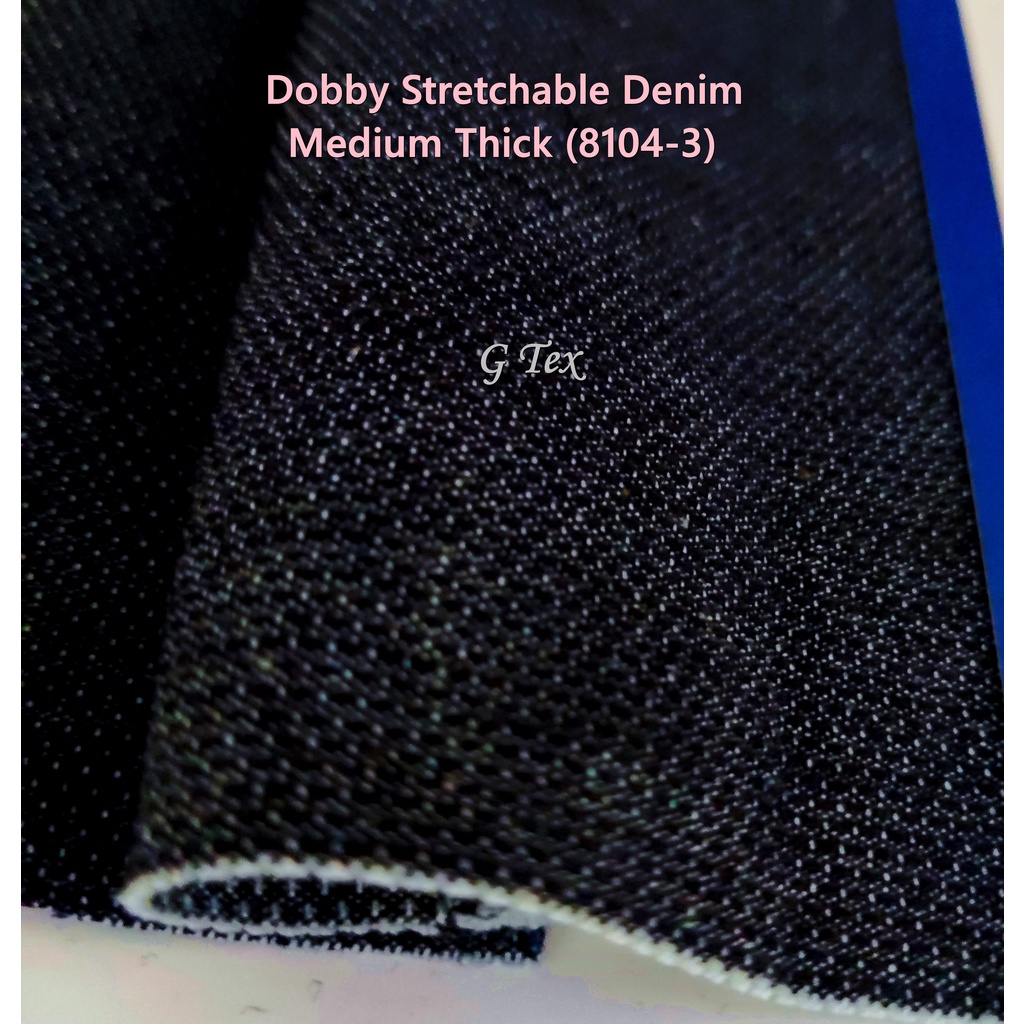 Medium Thick Cotton Dobby Stretchable Denim Jeans Fabric 54” / Kain Cotton Dobby Stretchable ...
