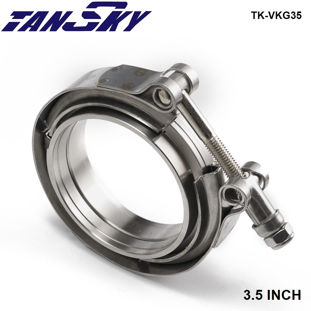 TANSKY 3.5" V-Band Kit Heavy Duty Clamp Flange Set for Exhaust Downpipe ...
