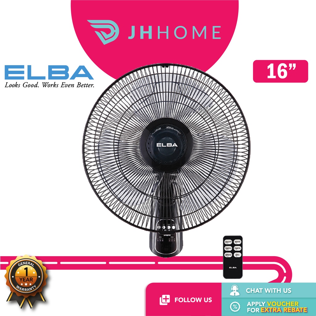 Elba 16 Inch Wall Fan with Remote Controller EWMF-E1646RC (BK) | Shopee ...