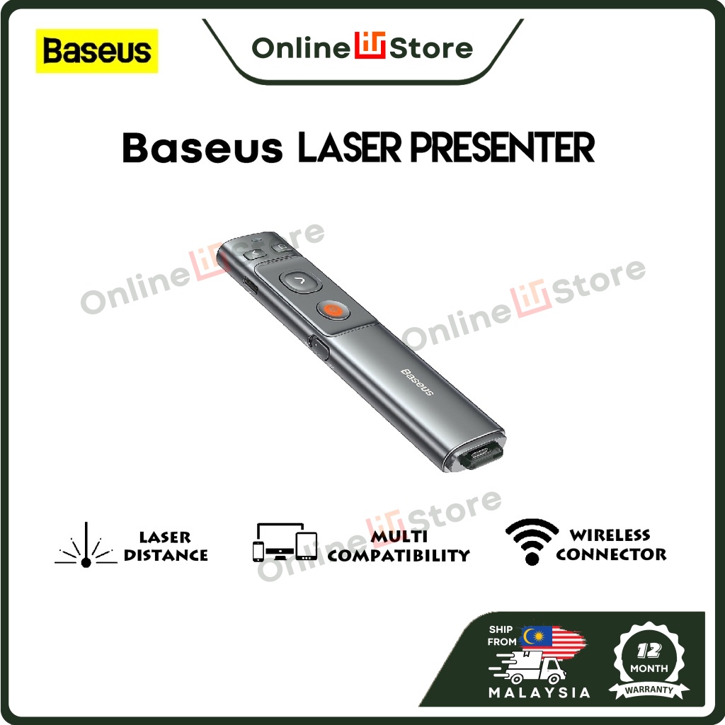 Baseus 2.4GHz USB-A Type-C Rechargeable Orange Dot Wireless Presenter ...