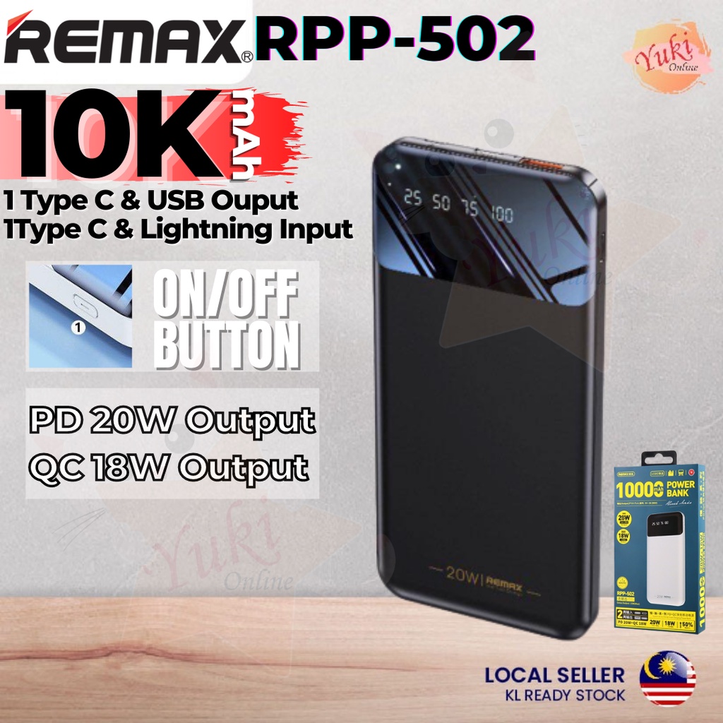 REMAX Powerbank RPP-502 20w Powerbank 10000mah Powerbank Slim Powerbank Nipis Portable Powerbank ...