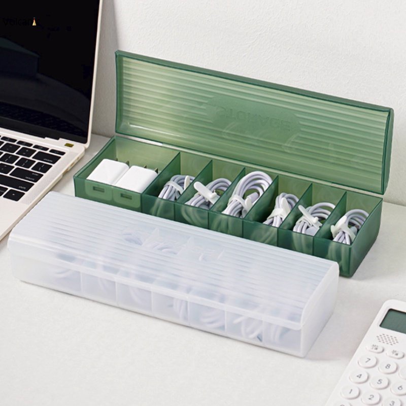 7 Grids Data Cable Dust-proof Storage Sorting Box Desktop USB Wire ...