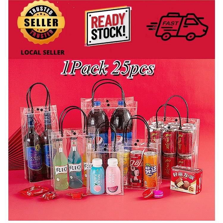 Ready Stock Transparent PVC Bag w/button/Clear Tote Packaging Bag with ...