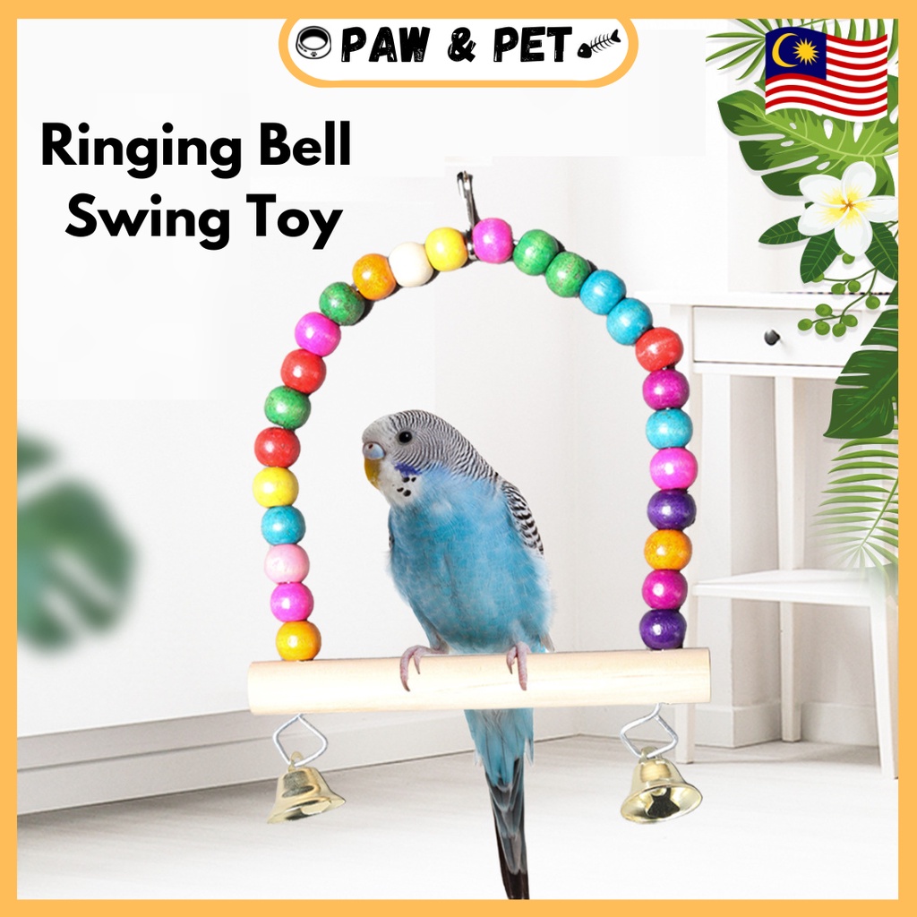 Bird Swing Toy Wooden Pole Bird Cage Habitat Accessories Ringing Bell ...