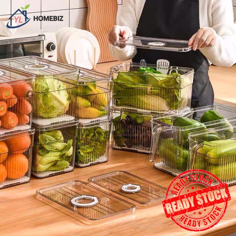 Fridge Storage Box Plastic Kitchen Organizer with Handle Frozen Food ...
