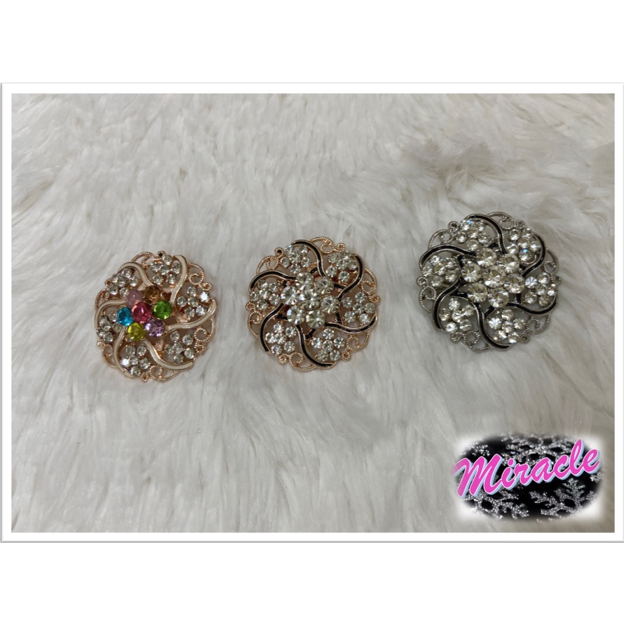 [6-Round Flowers] Korean Diamond Muslimah Hijab Pin Kerongsang Tudung ...