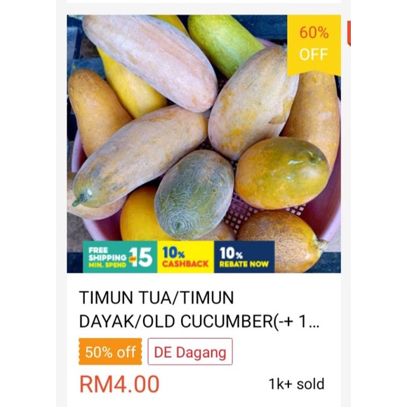 TIMUN TUA/TIMUN DAYAK/OLD CUCUMBER(-+ 1kg) | Shopee Malaysia