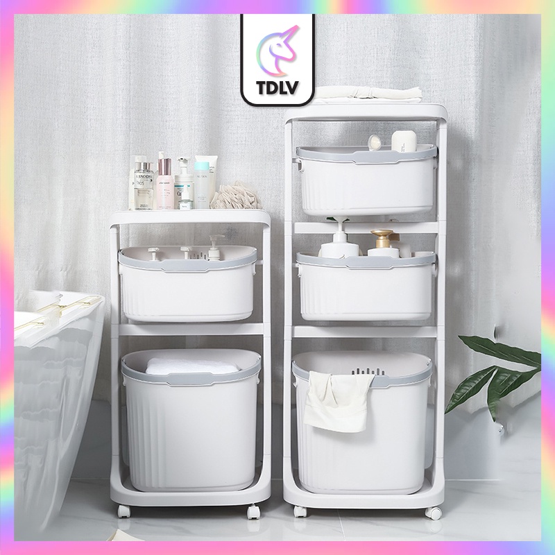 TDLV 2/3 Tier Bathroom Storage Basket Laundry Basket Trolley With Wheel ...