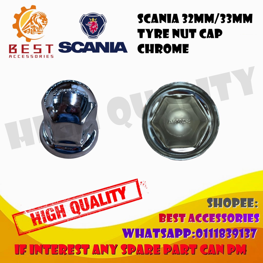 SCANIA 32MM/33MM TYRE NUT CAP CHROME HIGH QUALITY | Shopee Malaysia