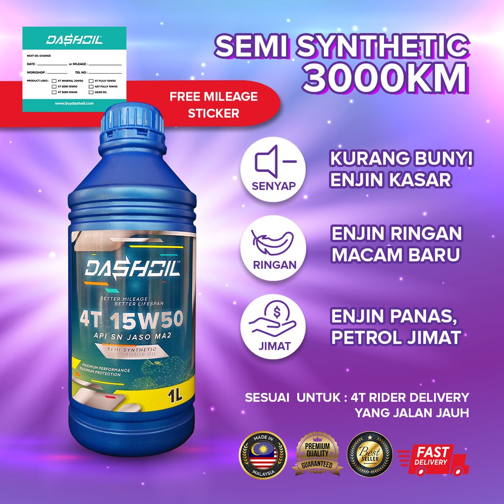 DashOil 4T 15w50 1L Semi Synthetic SN Motorcycle Engine Oil Minyak ...