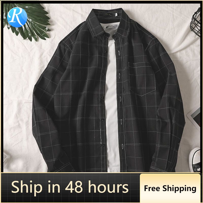Spring Autumn Plaid Shirt Women's Y2K Student Long Sleeve Loose Plaid ...