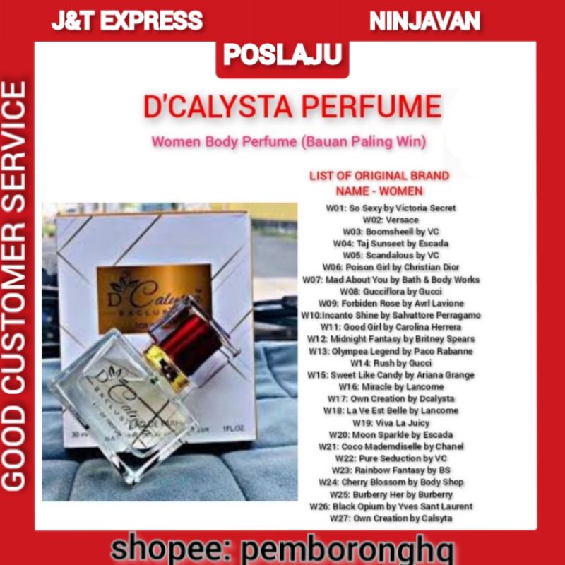 D'CALYSTA PERFUME EXCLUSIVE FOR WOMEN(W01 -W26) ORIGINAL 100% HQ 30ml ...