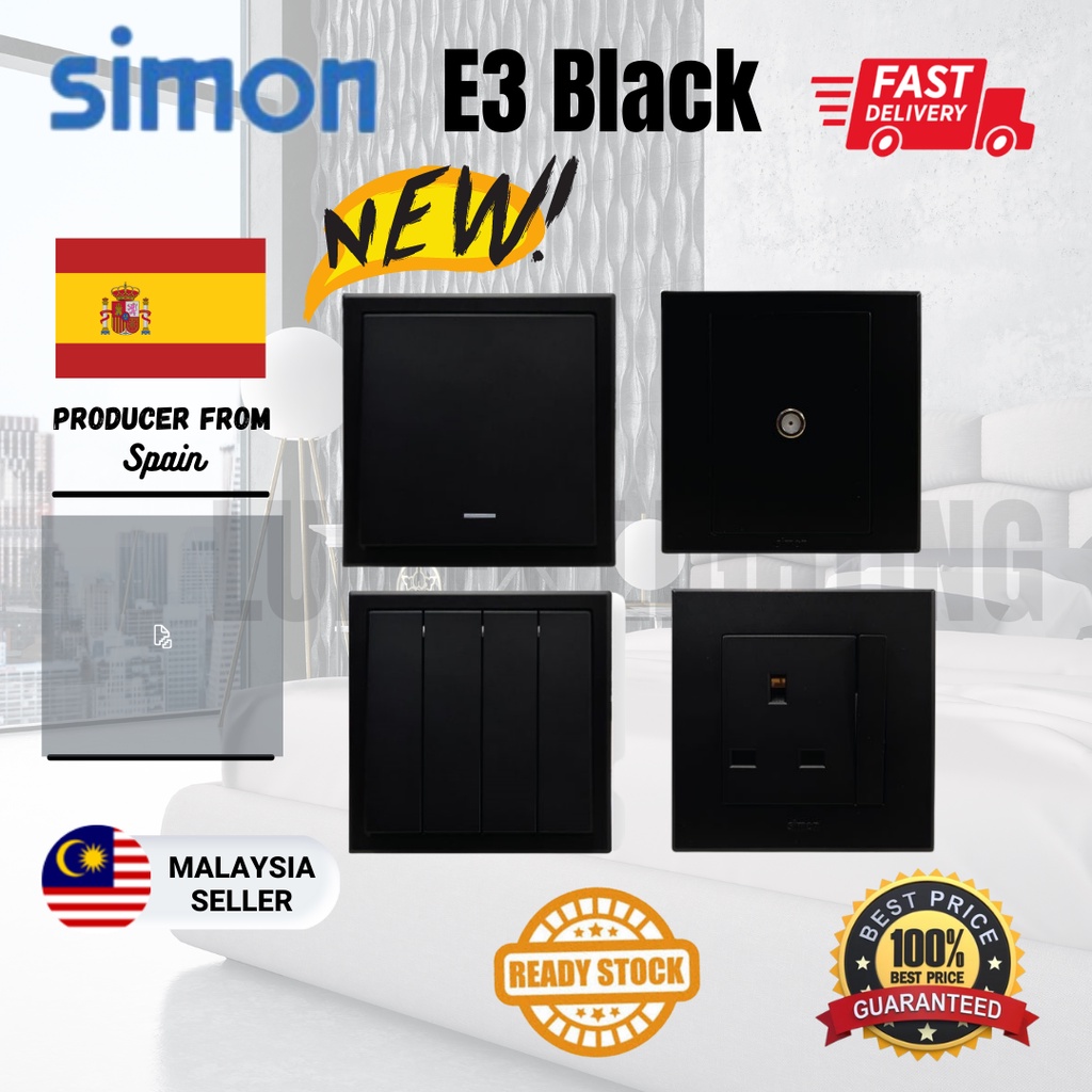 Simon E3 Black Color Modern Switch Design Wall Switch Slim Door Bell ...